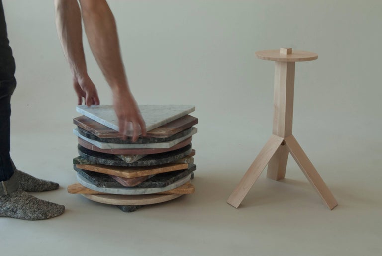 Contemporary Elevate Side Table in White Oak Wood and Stone by Fort Standard For Sale at 1stDibs