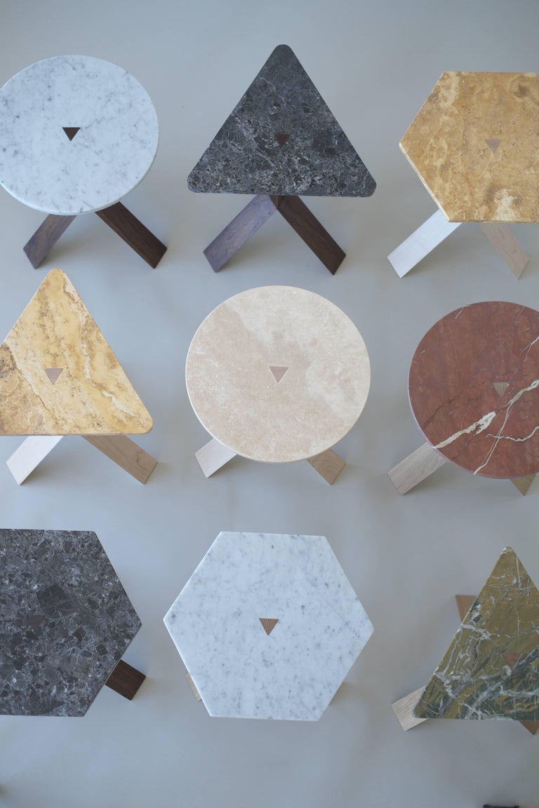 Contemporary Elevate Side Table in White Oak Wood and Stone by Fort Standard For Sale at 1stDibs