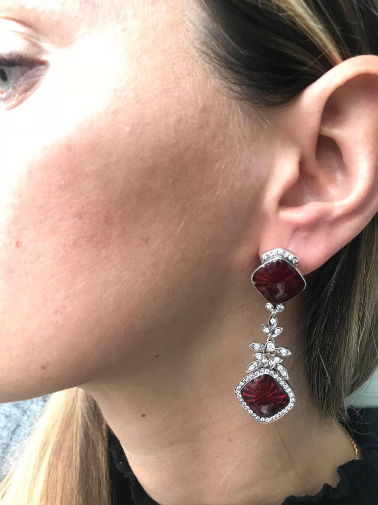 Contemporary Red Enamel Diamond Gold Earrings at 1stDibs