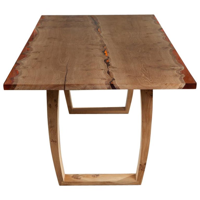 English Oak Table translucent amber resin live edges. For Sale at ...