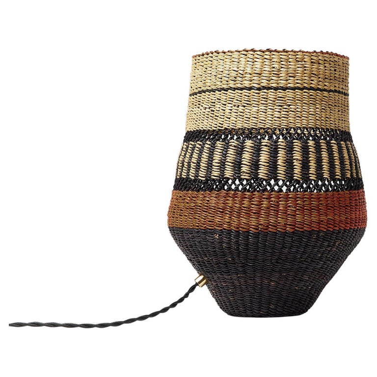 Contemporary Ethnic Handwoven Straw Basket Lamp Natural Nutty Brown and ...