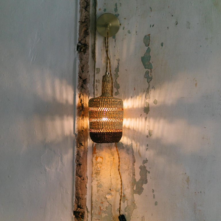 Contemporary Ethnic Handwoven Straw / Brass Wall Sconce Lamp Natural ...