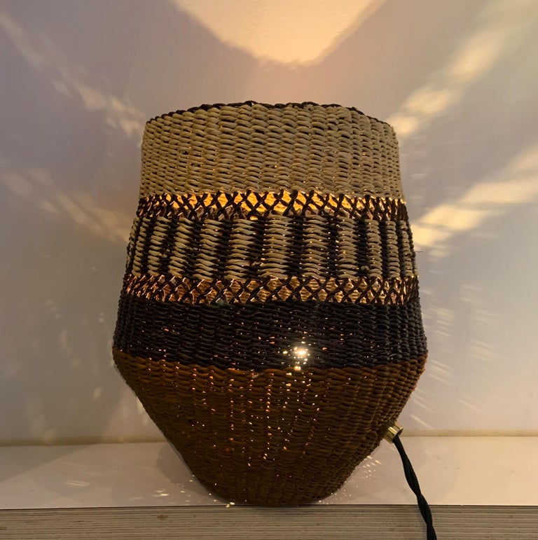 Contemporary Ethnic Handwoven Straw Table Lamp Natural Nut brown and ...