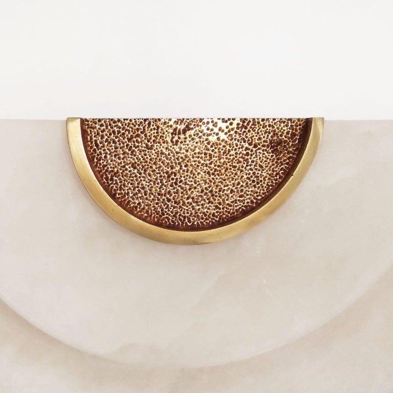 Contemporary European Half Moon Pair of Cream Alabaster and Brass ...