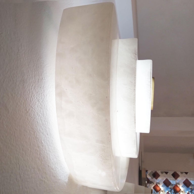 Contemporary European Half Moon Pair of Cream Alabaster and Brass ...