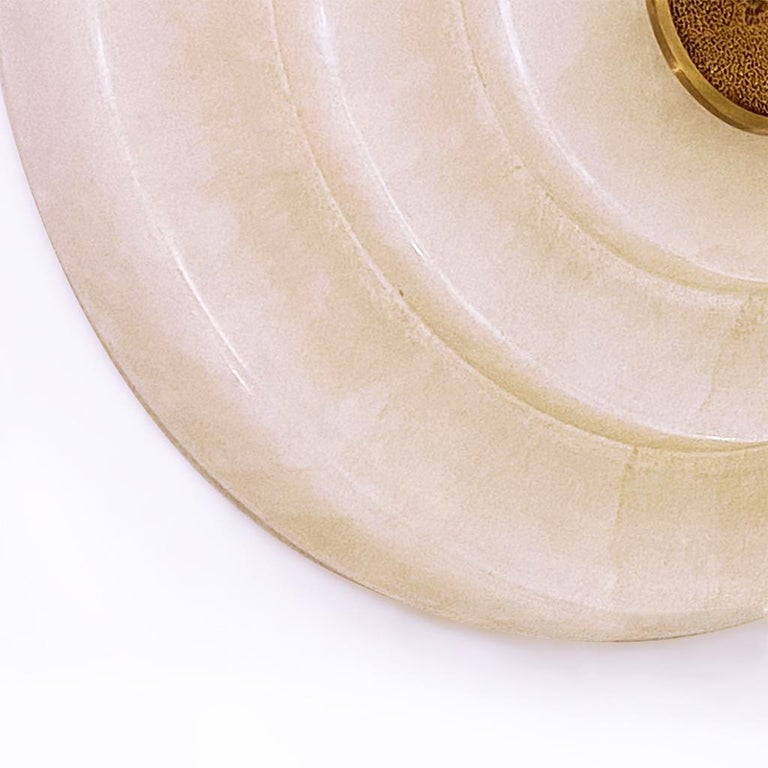 Contemporary European Half Moon Pair of Cream Alabaster and Brass ...