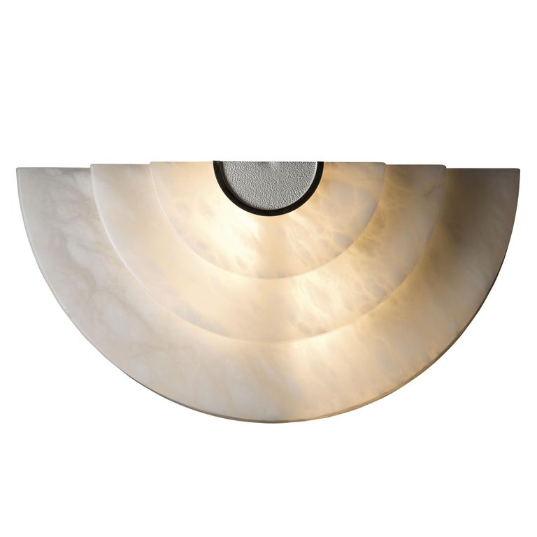 Contemporary European Half Moon Pair of Cream Alabaster and Brass ...