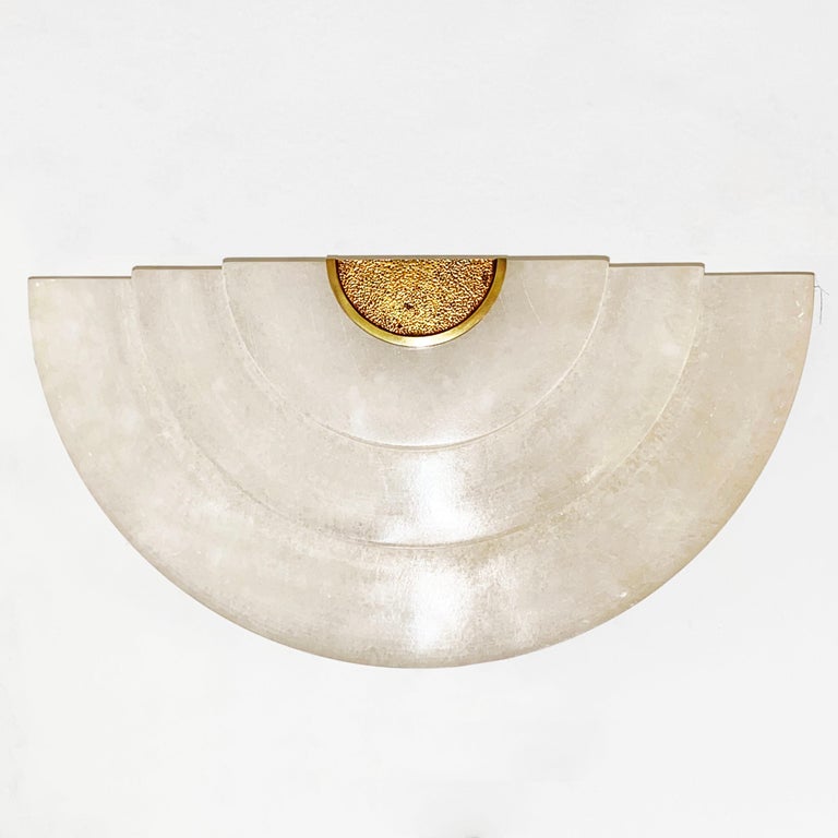 Contemporary European Half Moon Pair of Cream Alabaster and Brass ...