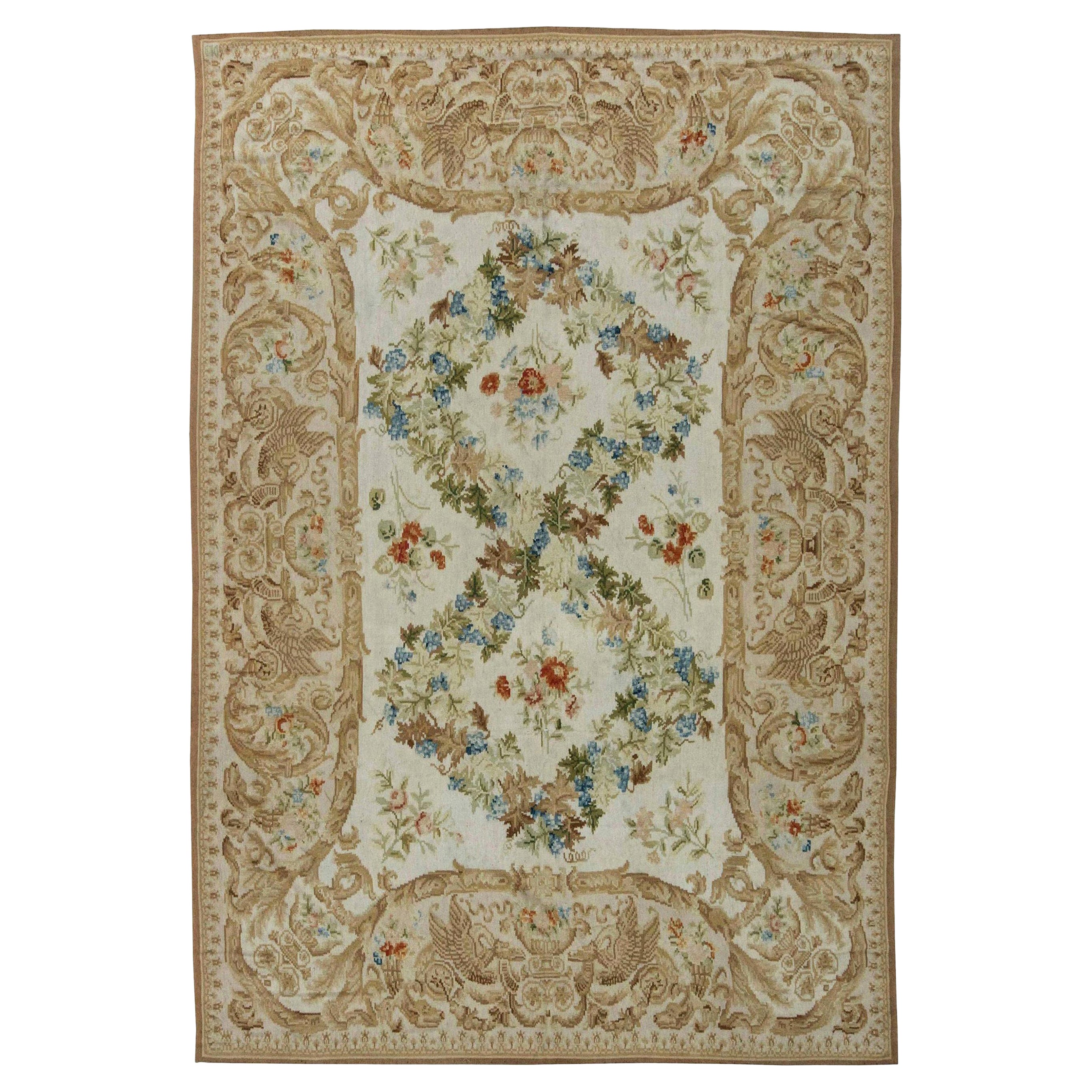 Belle Vue Antique Scroll White - Hand Knotted Wool Blend-silk Rug For ...