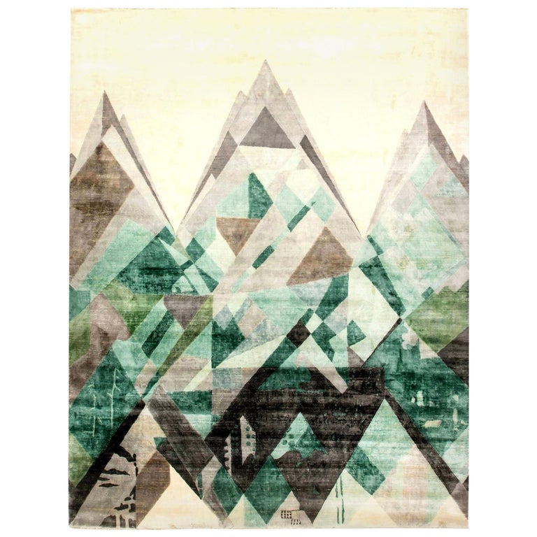 Contemporary Everest II Design Handmade Silk and Wool Rug by Doris ...
