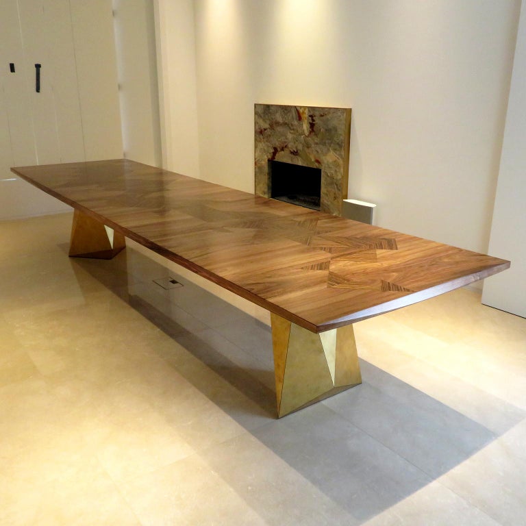 Contemporary Extending Dining Table in Walnut with Brass effect legs ...