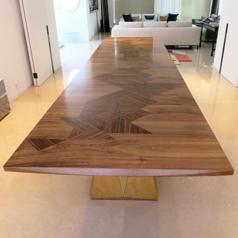 Contemporary Extending Dining Table in Walnut with Brass effect legs ...