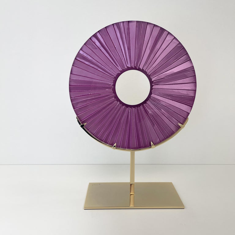 Contemporary 'Eye' Sculpture Fuchsia Glass, Brass and 24 Kt Gold by ...