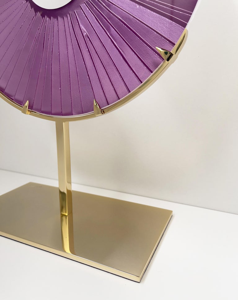 Contemporary 'Eye' Sculpture Fuchsia Glass, Brass and 24 Kt Gold by ...