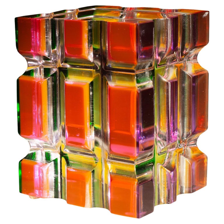 Contemporary Faceted Multicolour Acrylic Block For Sale at 1stDibs