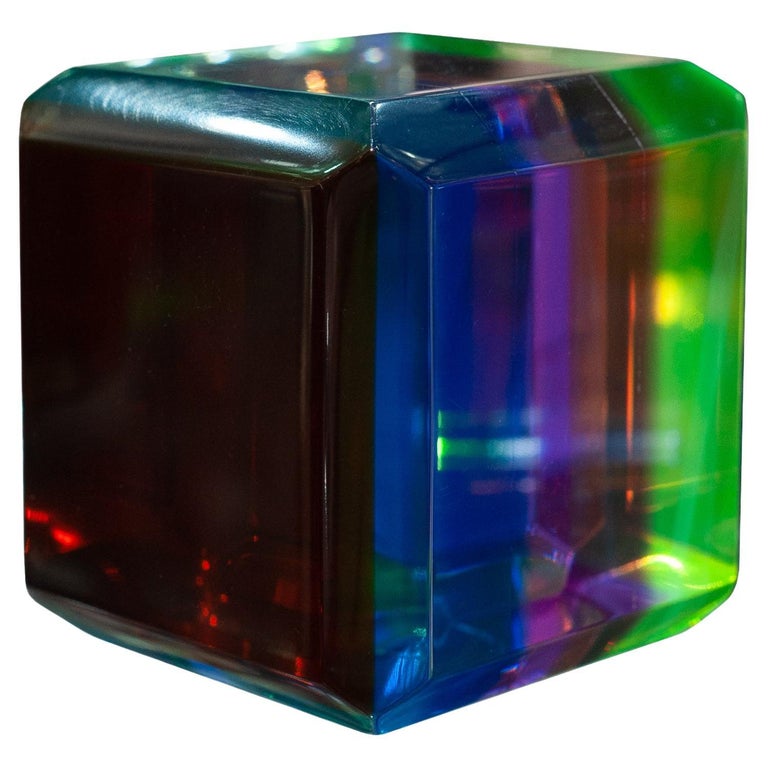 Contemporary Faceted Multicolour Acrylic Cube Block For Sale at 1stDibs