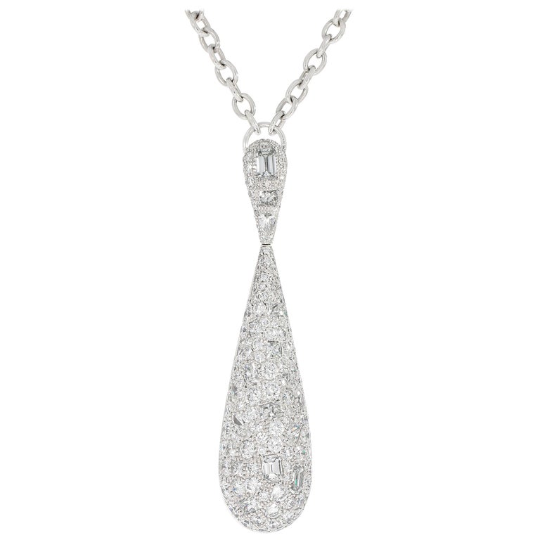 Rosior one-off Fancy Cut Diamond Pear Shape Pendant Necklace set in ...