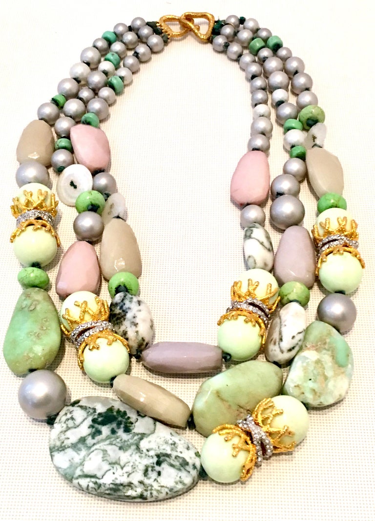 Contemporary Faux Pearl and Gemstone Multi Strand Necklace By, Alexis ...