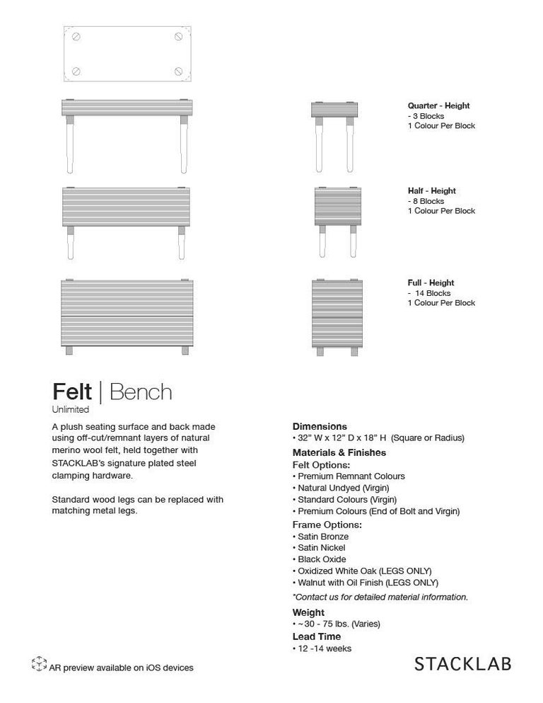Stacklab Felt Bench - Merino Wool Felt and Walnut Leg For Sale at 1stDibs