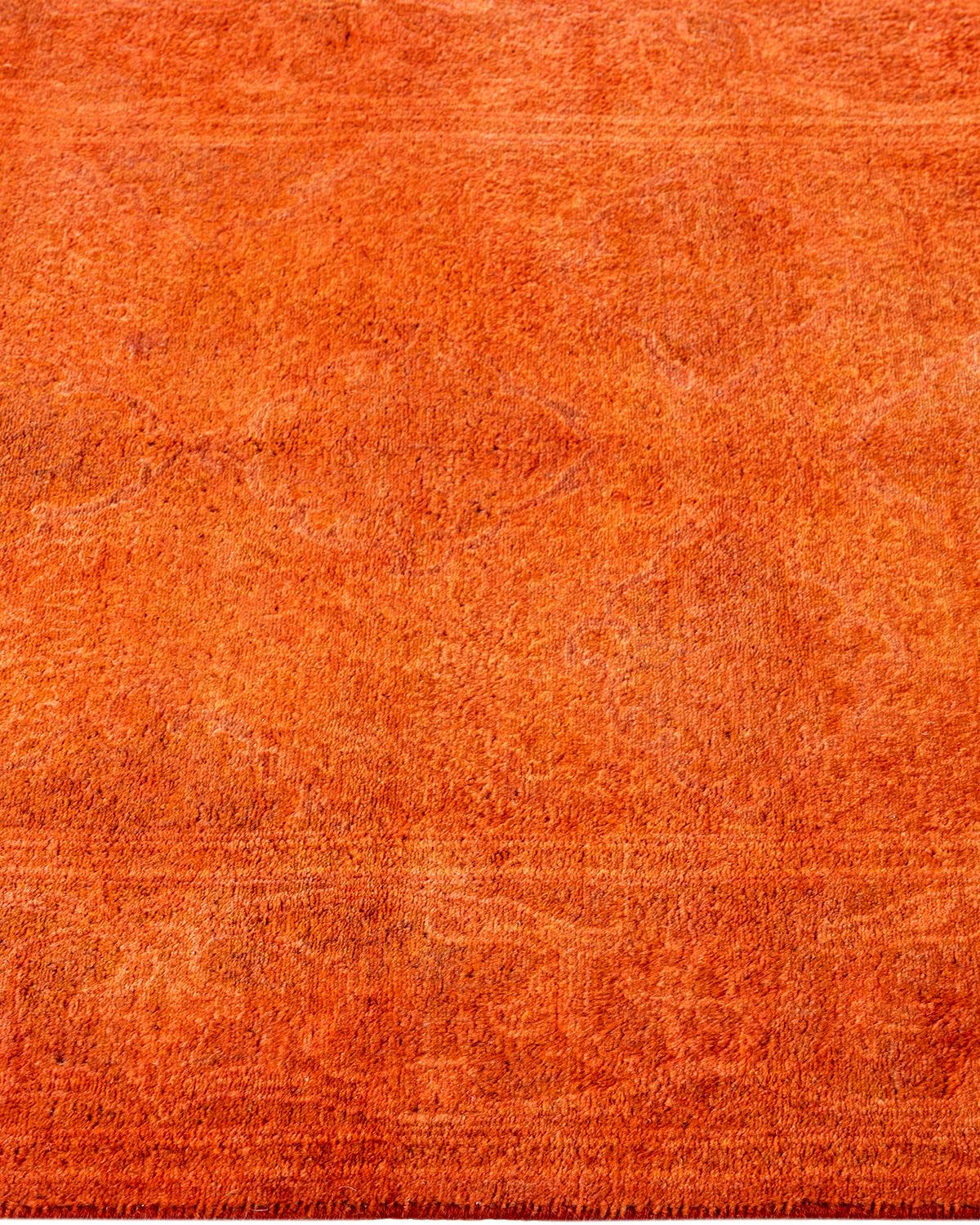 Contemporary Fine Vibrance Hand Knotted Wool Orange Runner For Sale at ...
