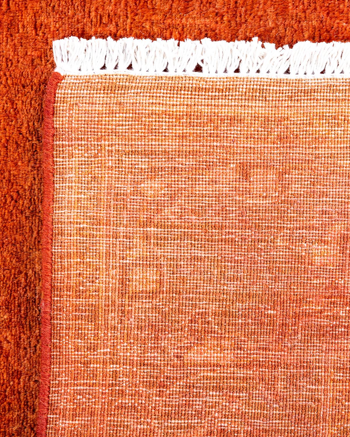 Contemporary Fine Vibrance Hand Knotted Wool Orange Runner For Sale at ...