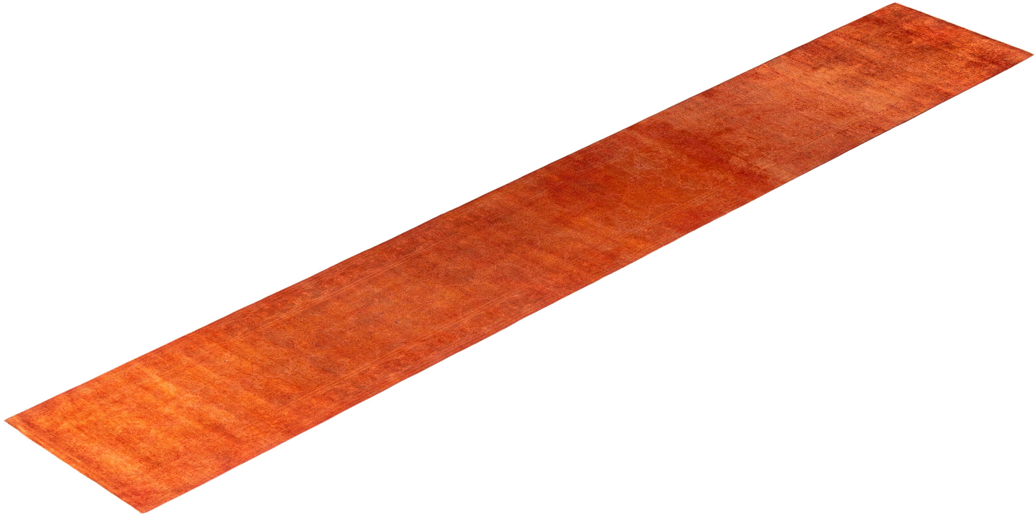 Contemporary Fine Vibrance Hand Knotted Wool Orange Runner For Sale at ...
