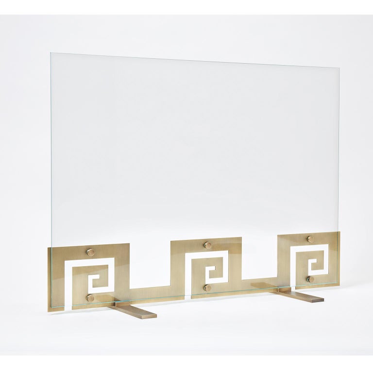Contemporary Fireplace Screen "Apollo" in Brass and Fireproof Glass, by ...