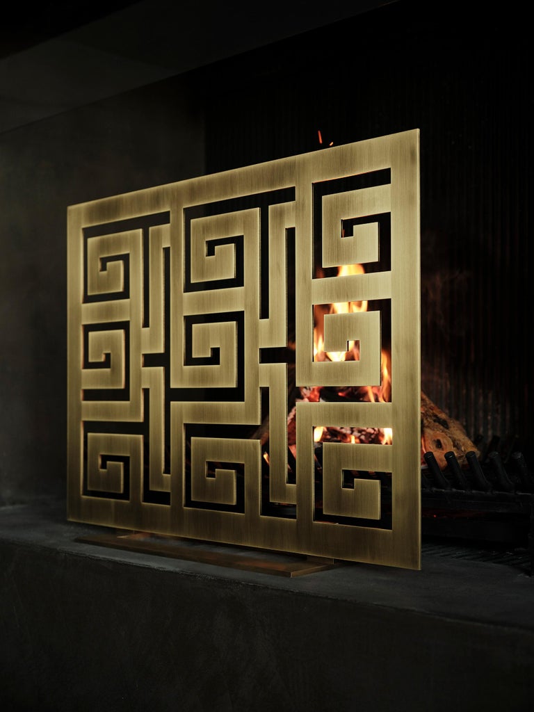 Contemporary Fireplace Screen "Estia" in Brass with Greek Key Pattern ...