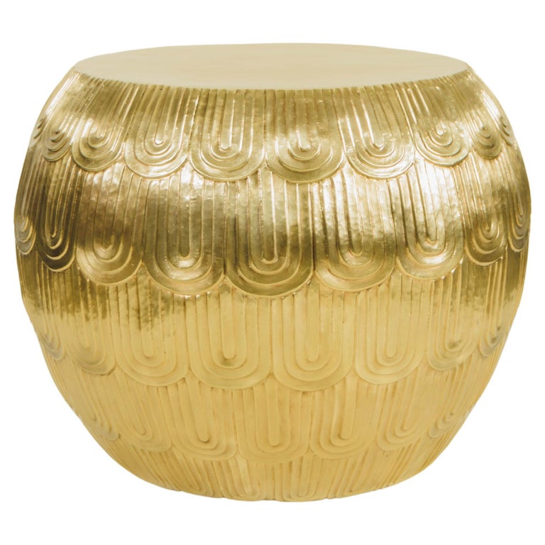 Contemporary Fish Scale Design Low Drumstool in Brass by Robert Kuo ...