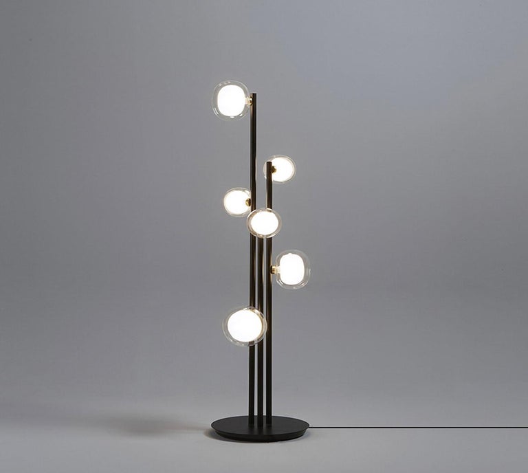 Contemporary Floor Lamp 'Nabila' by Tooy, Brushed Brass and Clear Glass ...