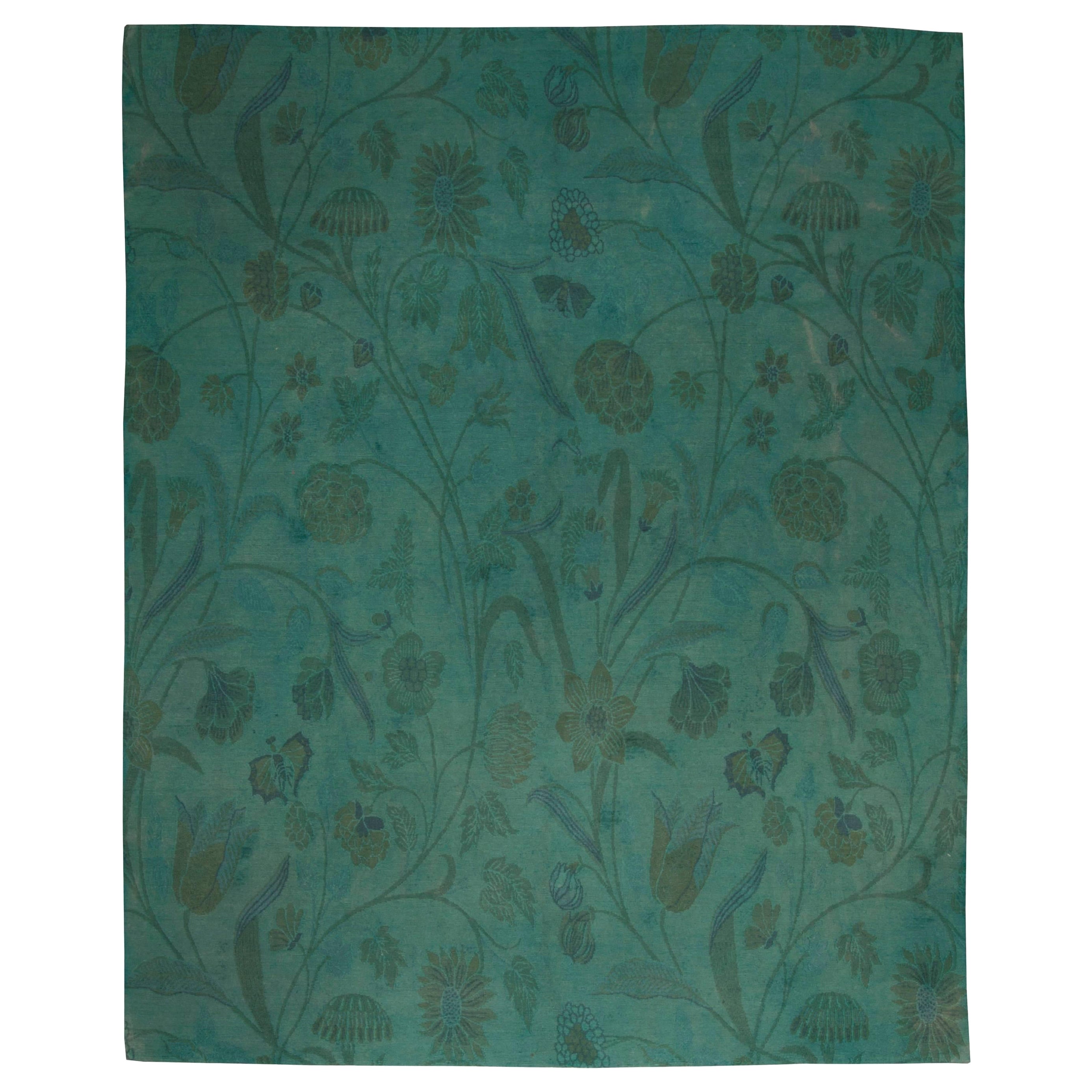 Contemporary Abstract Green and Blue Color-Drop Wool Rug by Doris ...