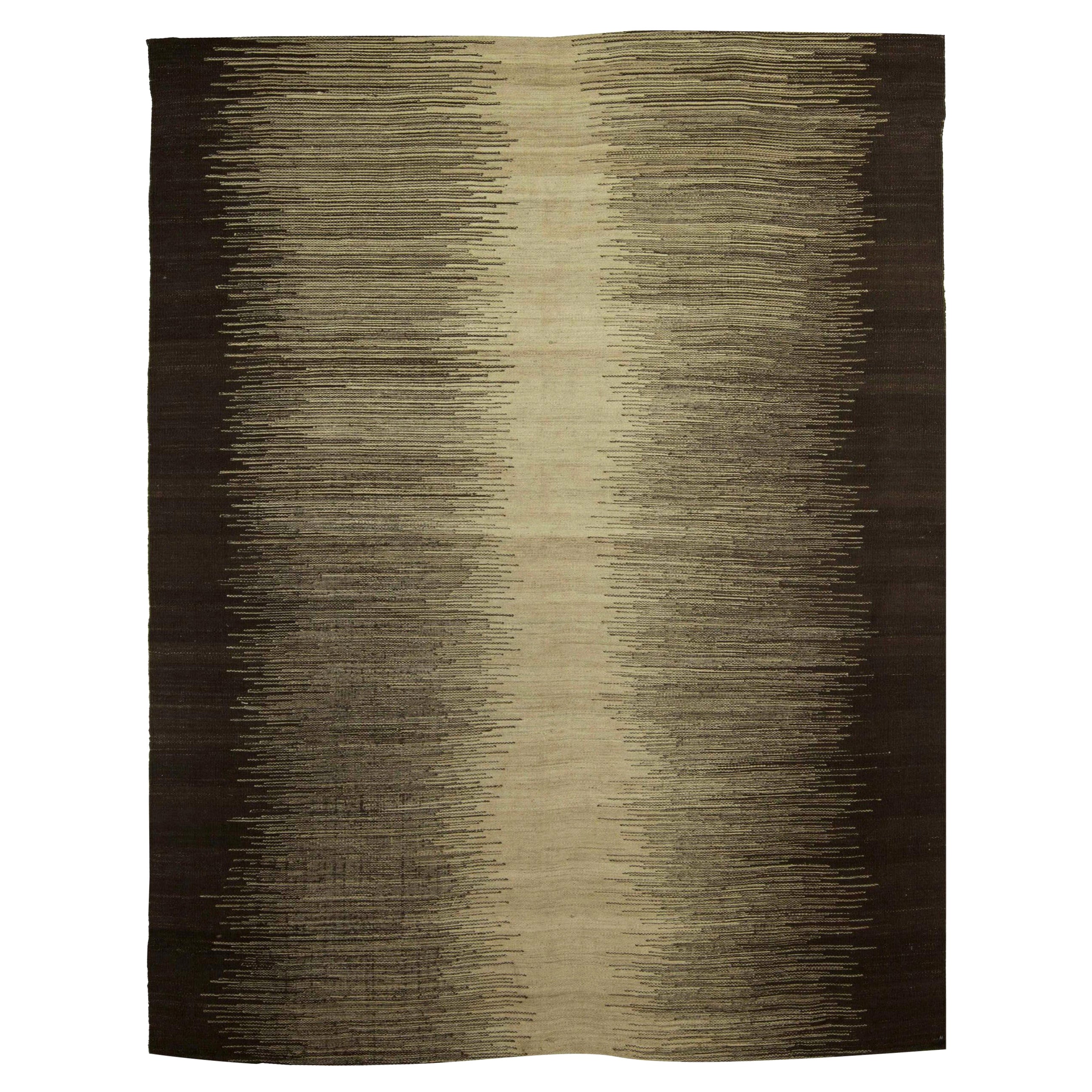 Contemporary Striped Beige and Grey Handmade Wool Rug by Doris Leslie ...