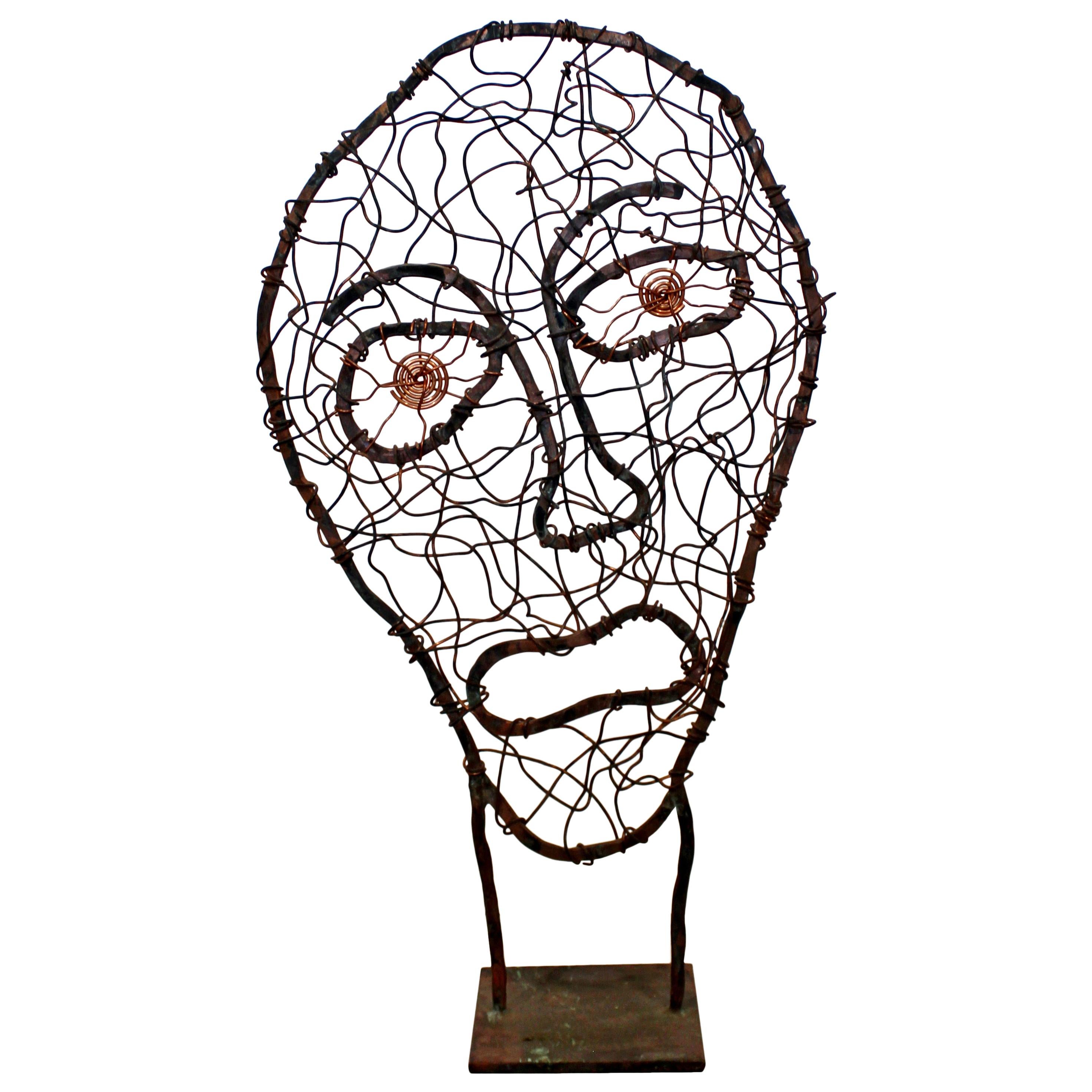Contemporary Forged Painted Copper Metal Face Table Sculpture Robert ...