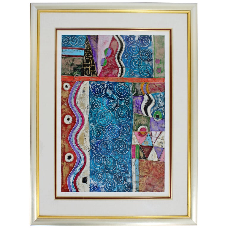 Contemporary Framed Abstract Mixed-Media Painting Signed Patricia ...