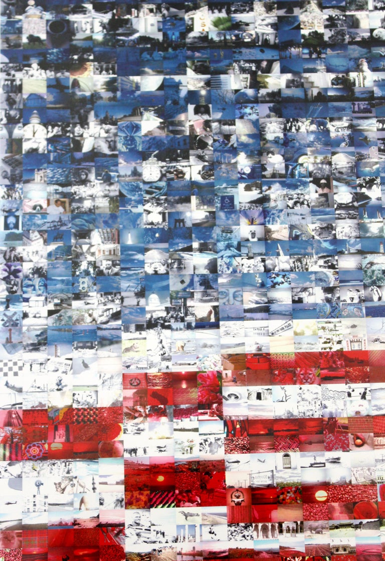 Contemporary Framed Three Flags Photo Mosaic Seriolithograph Signed ...