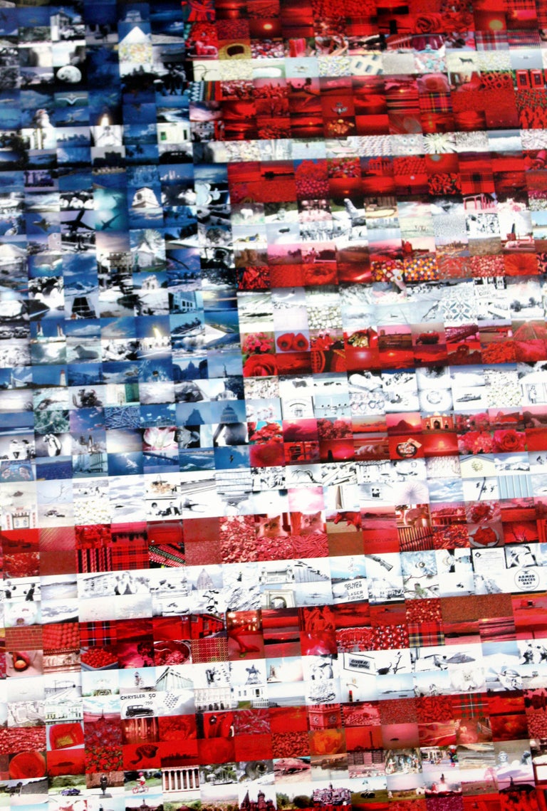 Contemporary Framed Three Flags Photo Mosaic Seriolithograph Signed ...