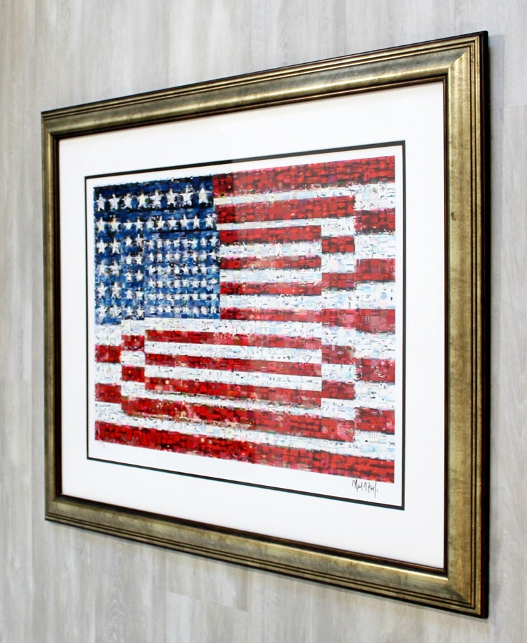 Contemporary Framed Three Flags Photo Mosaic Seriolithograph Signed ...