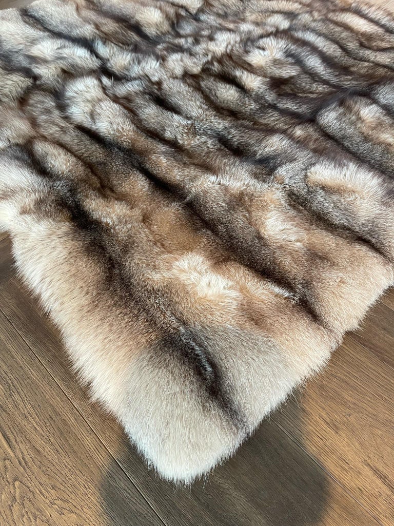 Contemporary Full Pelt Crystal Fox Fur Throw Blanket Hand Stitched Silk ...