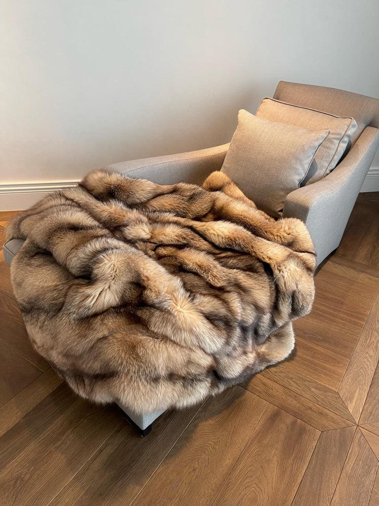 Contemporary Full Pelt Crystal Fox Fur Throw Blanket Hand Stitched Silk ...