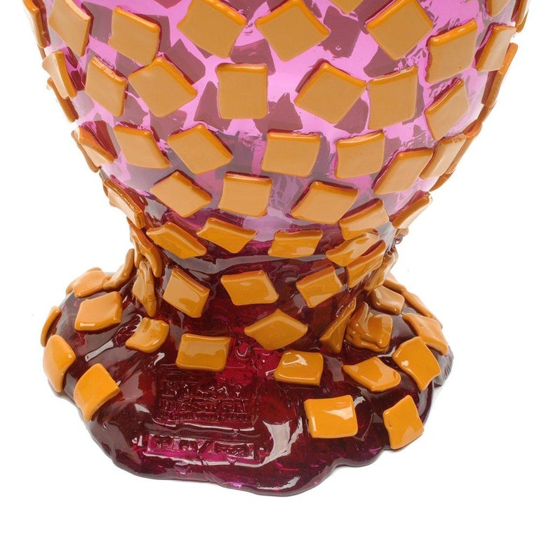 Contemporary Gaetano Pesce Rock L Vase Resin Clear Lilac and Matt Ochre ...