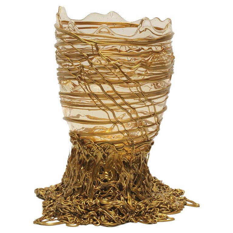 Contemporary Gaetano Pesce Spaghetti M Vase Resin Clear Gold For Sale ...