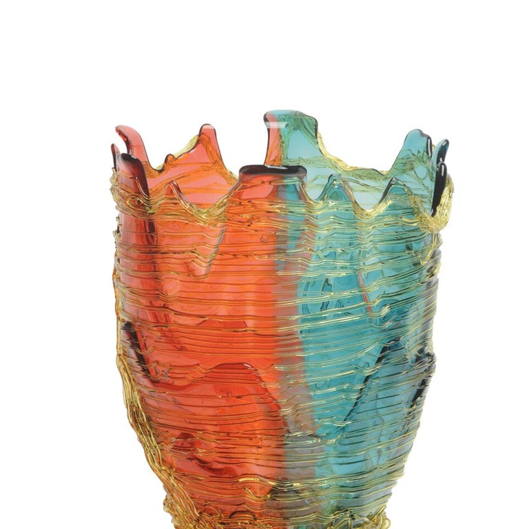 Contemporary Gaetano Pesce Spaghetti M Vase Resin Fuchsia Aqua Amber ...