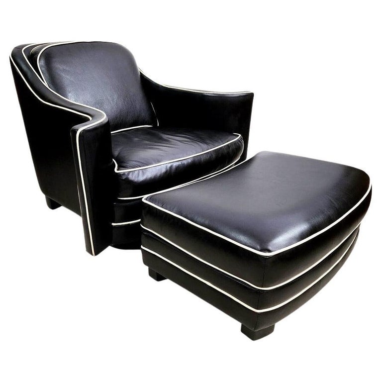 Contemporary Genuine Top Grade Leather Lounge Chair and Ottoman by ...