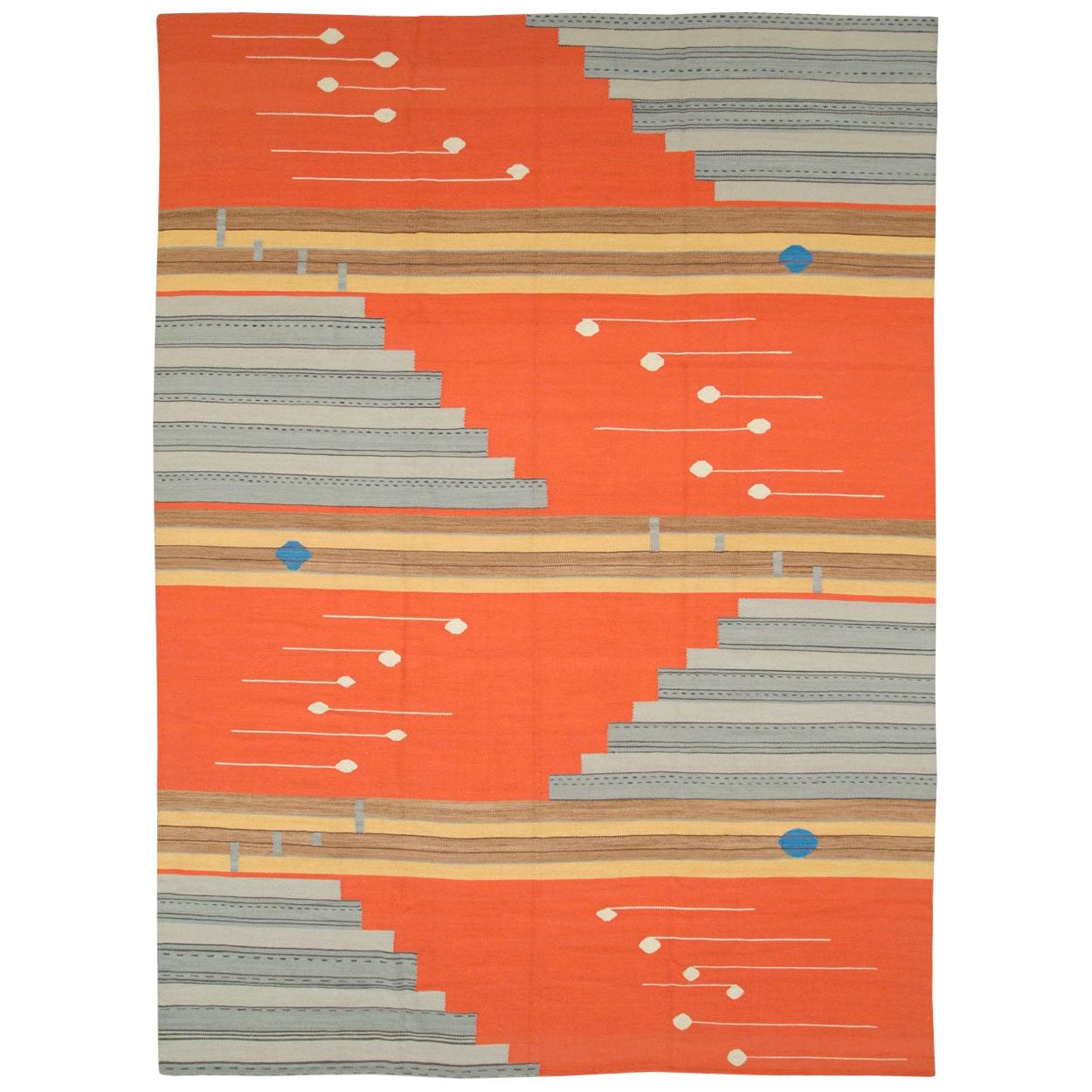 Contemporary Geometric and Abstract Turkish Handmade Flat-Weave Room ...