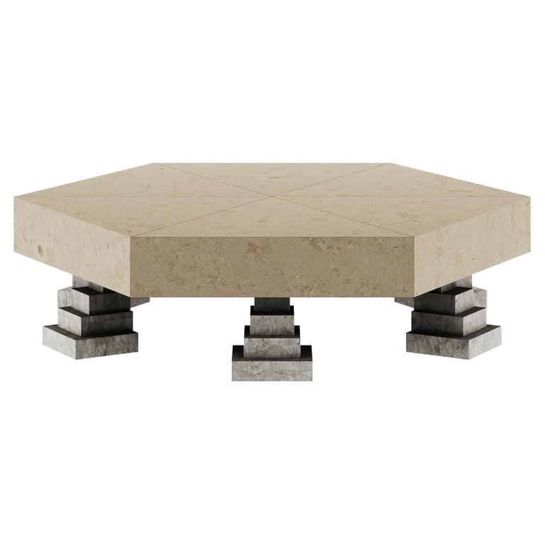 Contemporary Geometric Center Table in Grigio Tundra and Natural Beige ...