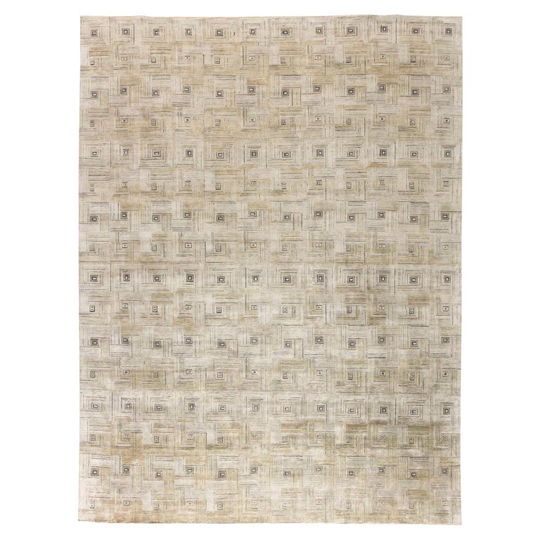 Contemporary Geometric 'Maze' Hand Knotted Silk Rug by Doris Leslie ...