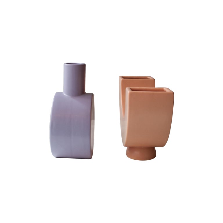 Contemporary Geometric Pink and Purple Ceramic Italian Vases, Italy ...