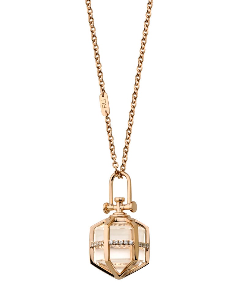 Contemporary Geometrical 18k Gold Diamond and Natural Crystal Talisman ...
