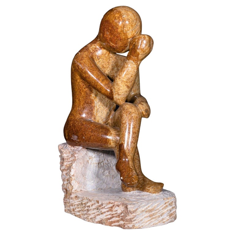 Contemporary Glass Soapstone Sitting Figurine Sculpture on Stone Base ...