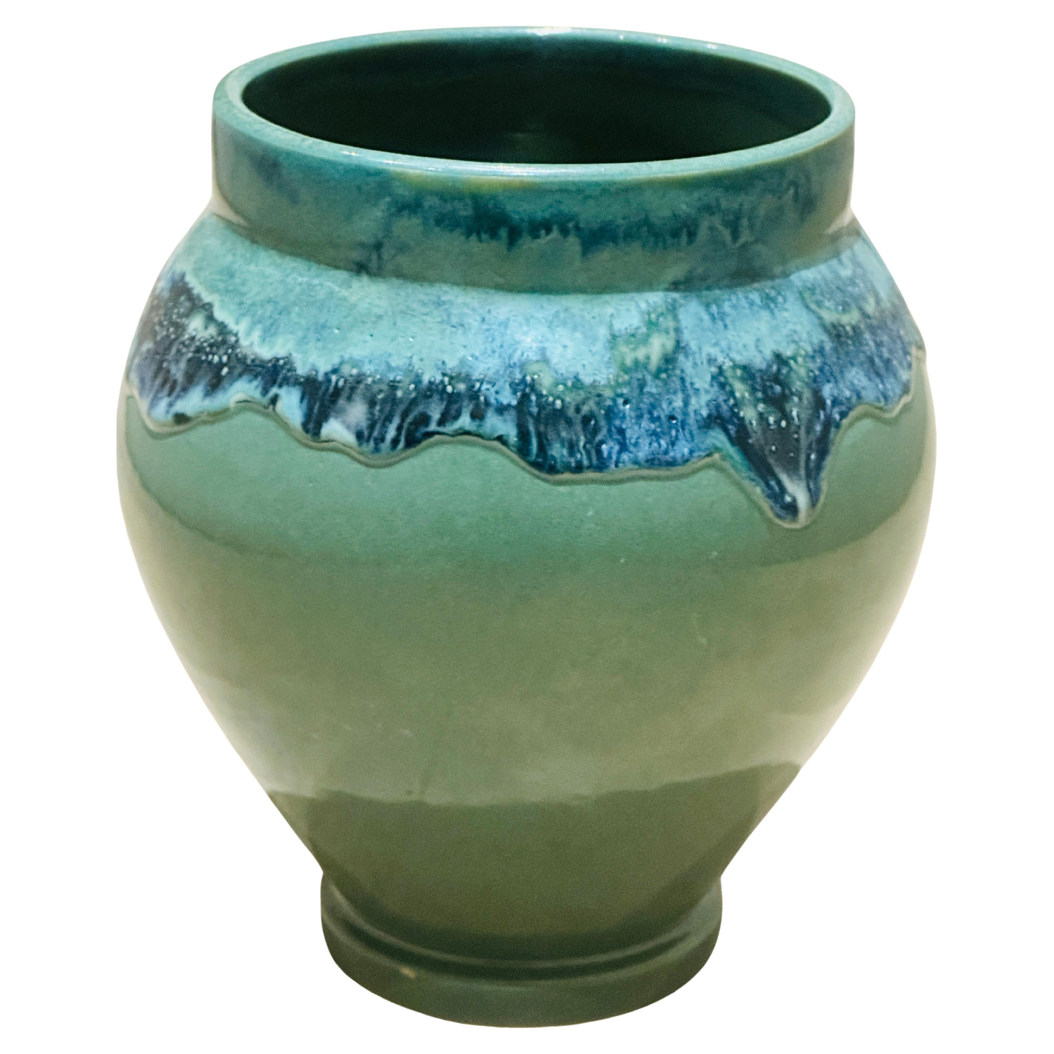 Contemporary Glazed Ceramic Rustic Green and Blue Pottery Vase by FD21 ...